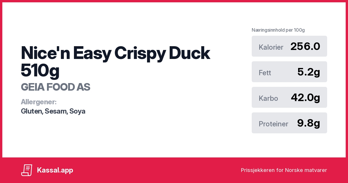 Nice'n Easy Crispy Duck 510g - Kassalapp®