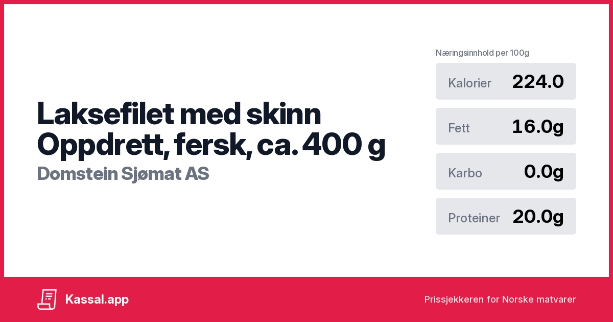 Laksefilet med skinn Oppdrett, fersk, ca. 400 g - Kassalapp®