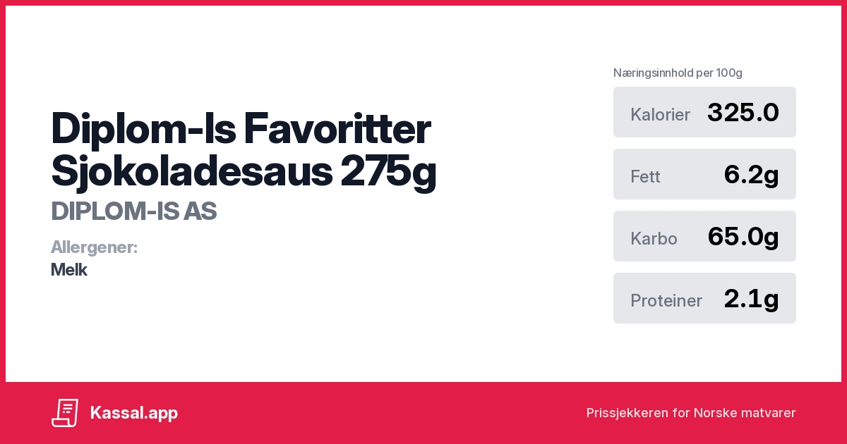 Diplom-Is Favoritter Sjokoladesaus 275g - Kassalapp®