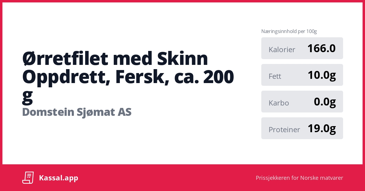 Ørretfilet med Skinn Oppdrett, Fersk, ca. 200 g - Kassalapp®