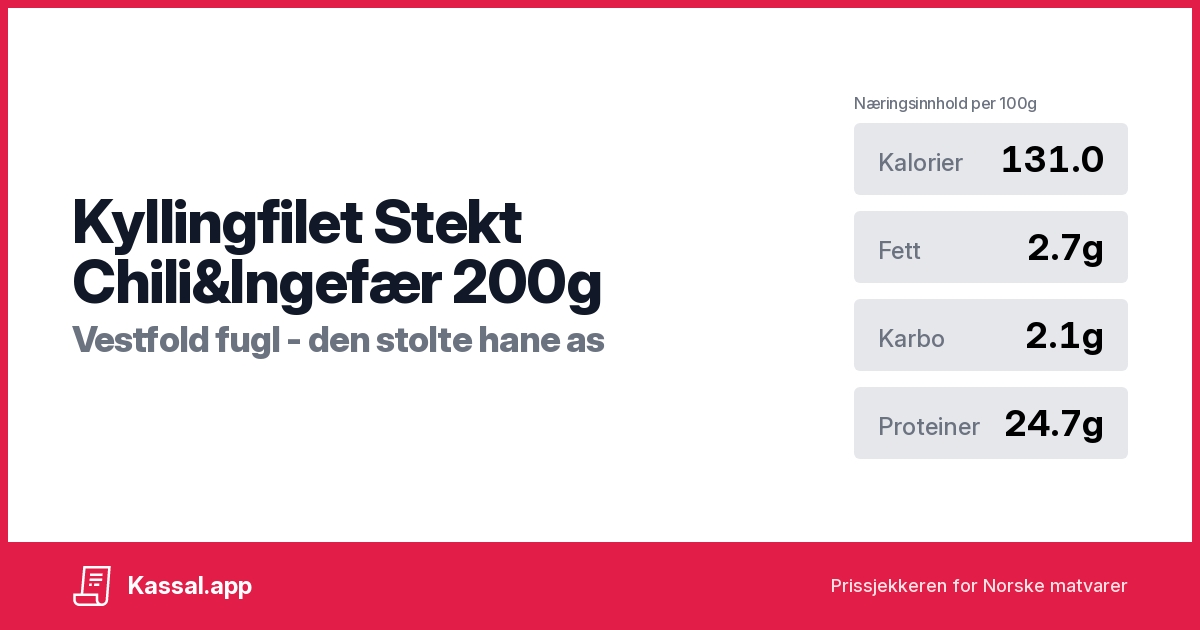 Kyllingfilet Stekt Chili&Ingefær 200g - Kassalapp®
