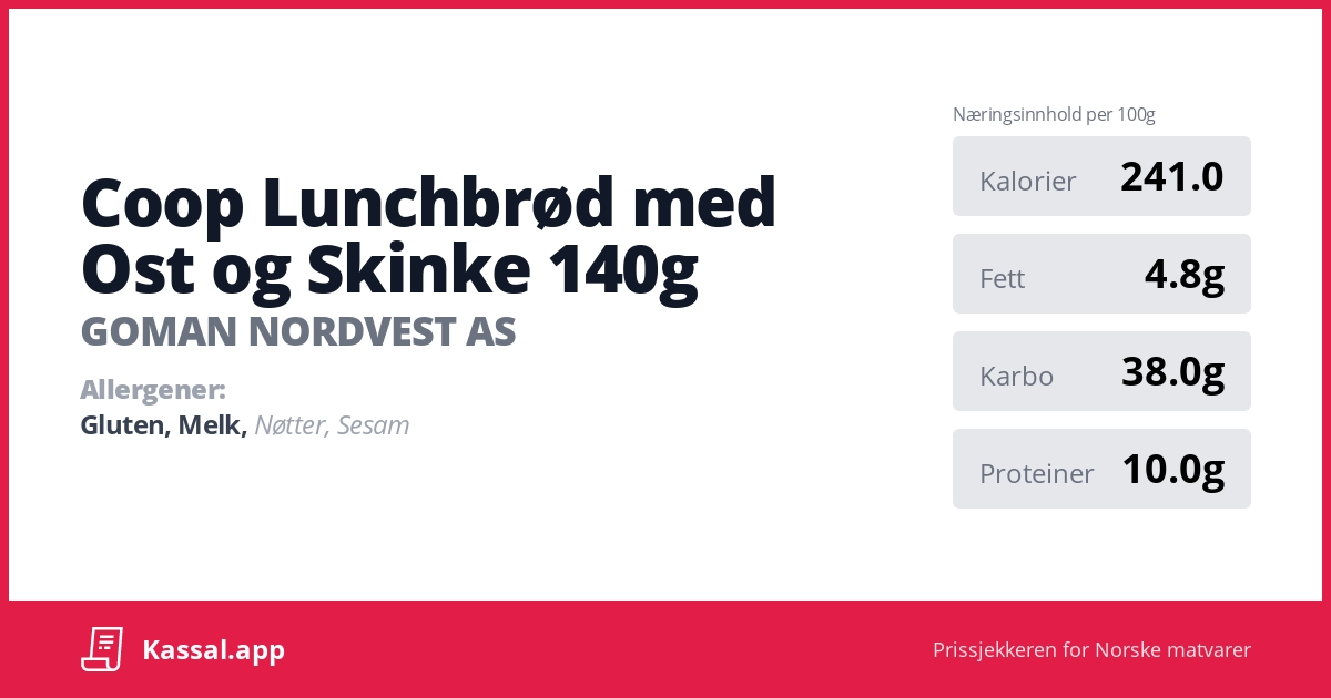 Coop Lunchbrød med Ost og Skinke 140g - Kassalapp®