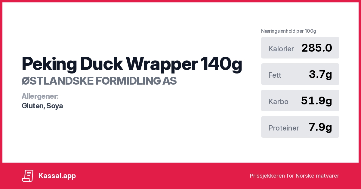 Peking Duck Wrapper 140g - Kassalapp®
