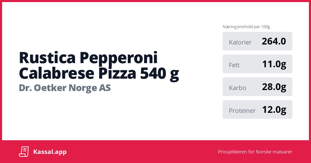 Rustica Pepperoni Calabrese Pizza 540 g - Kassalapp®
