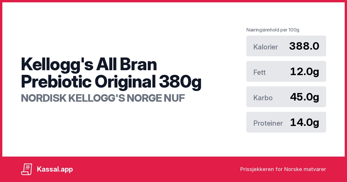 Kellogg's All Bran Prebiotic Original 380g - Kassalapp®