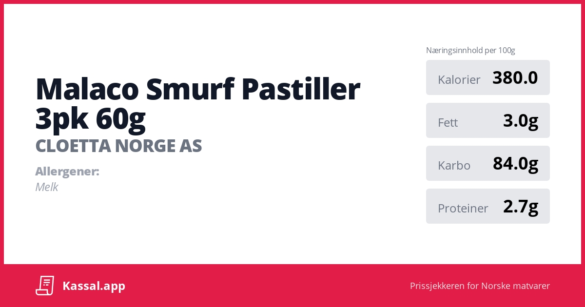 Malaco Smurf Pastiller 3pk 60g - Kassalapp®