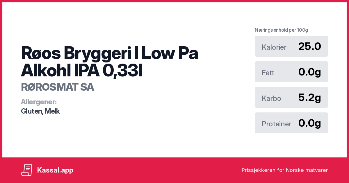 Røos Bryggeri I Low Pa Alkohl IPA 0,33l - Kassalapp®