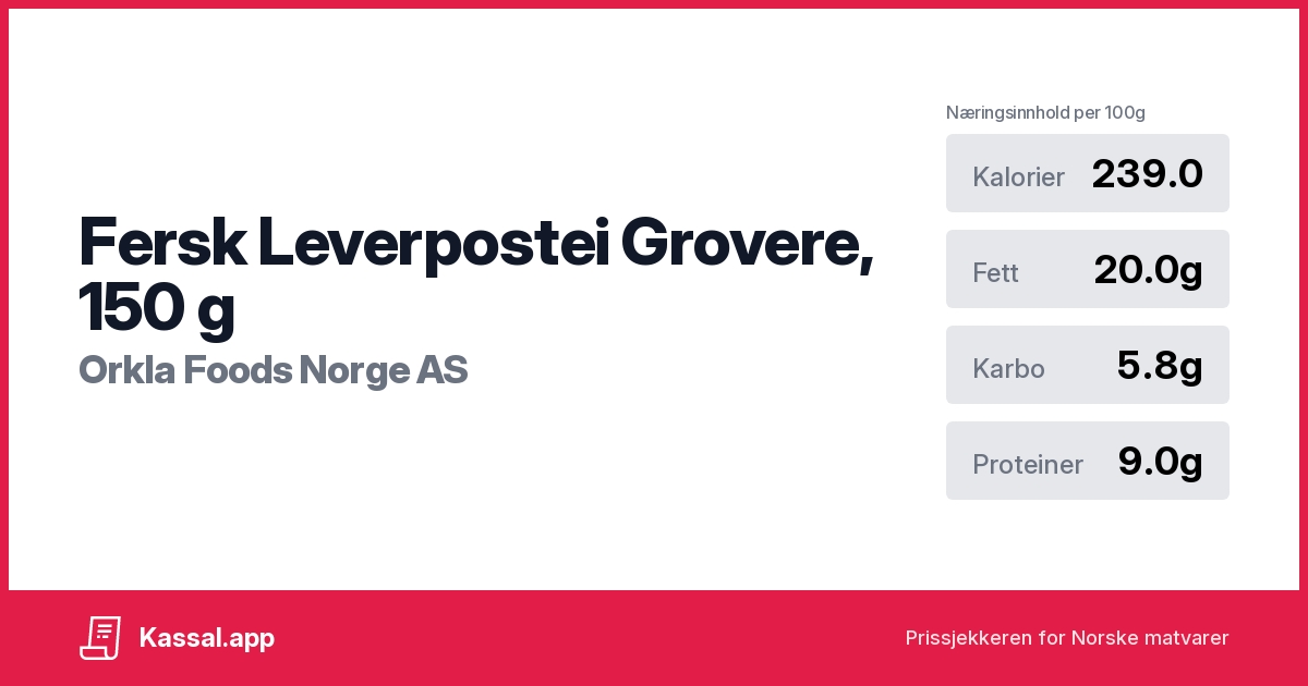 Fersk Leverpostei Grovere, 150 g - Kassalapp®