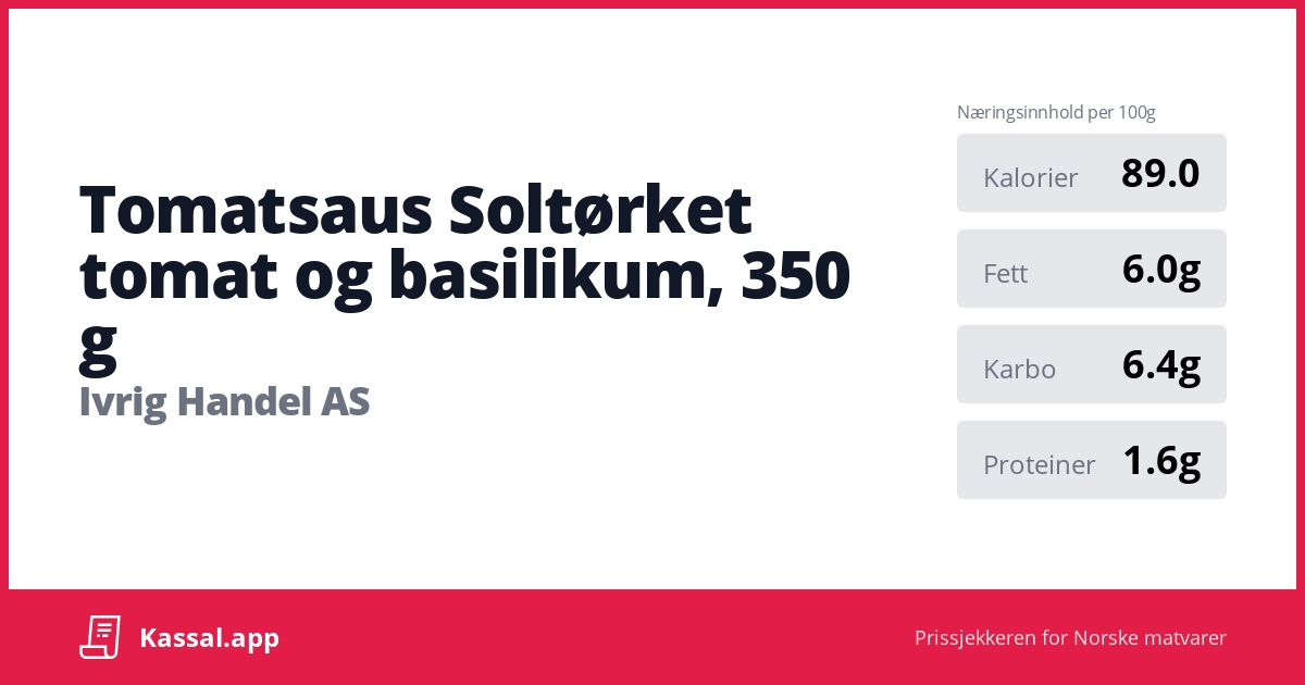 Tomatsaus Soltørket tomat og basilikum, 350 g - Kassalapp®