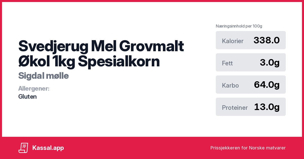 Svedjerug Mel Grovmalt Økol 1kg Spesialkorn - Kassalapp®