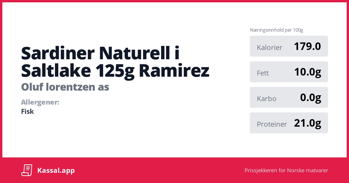 Sardiner Naturell i Saltlake 125g Ramirez - Kassalapp®