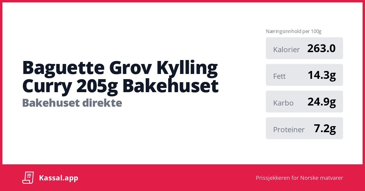 Baguette Grov Kylling Curry 205g Bakehuset - Kassalapp®