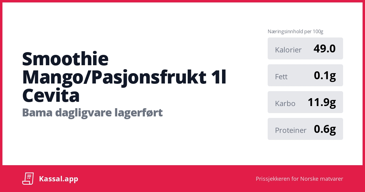 Smoothie Mango/Pasjonsfrukt 1l Cevita - Kassalapp®