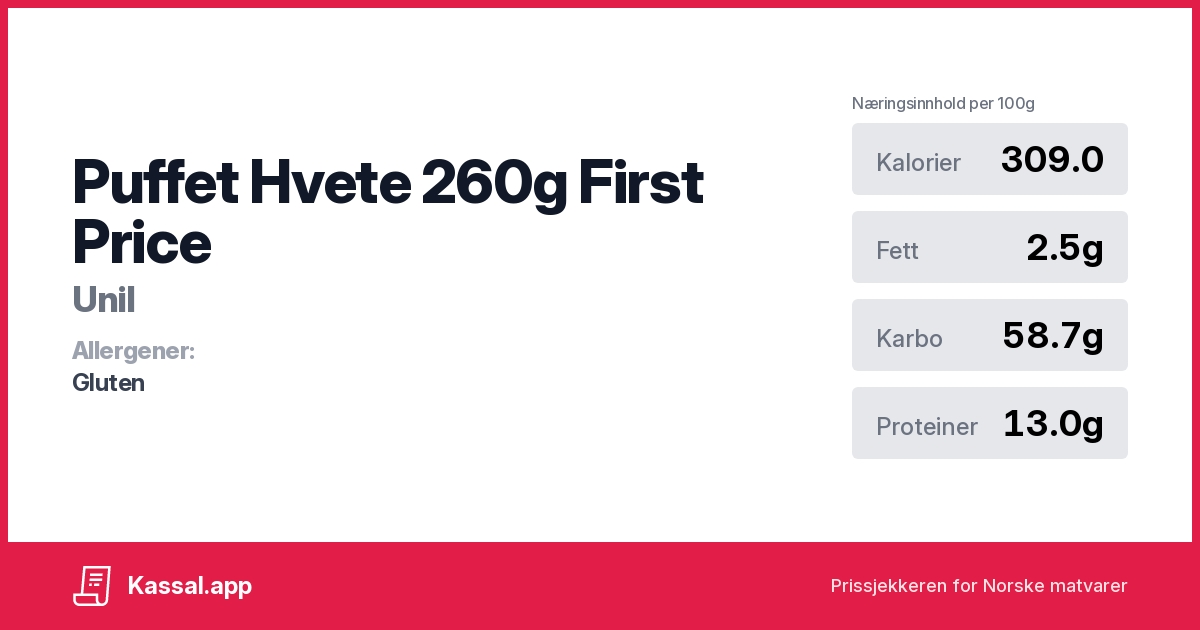 Puffet Hvete 260g First Price - Kassalapp®