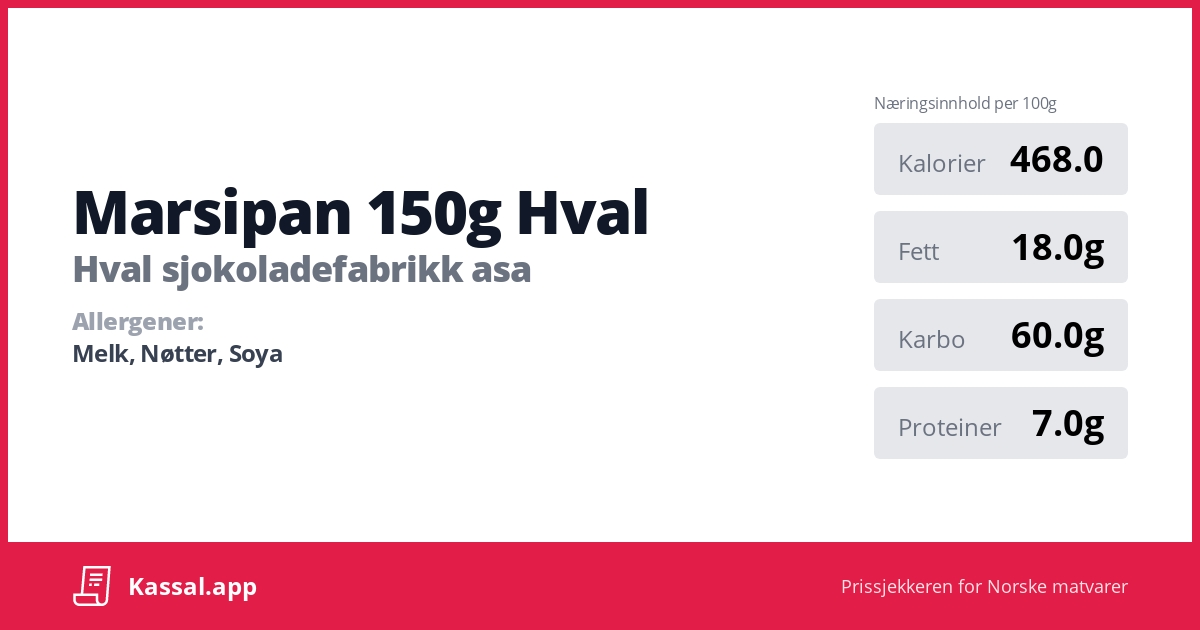 Marsipan 150g Hval - Kassalapp®
