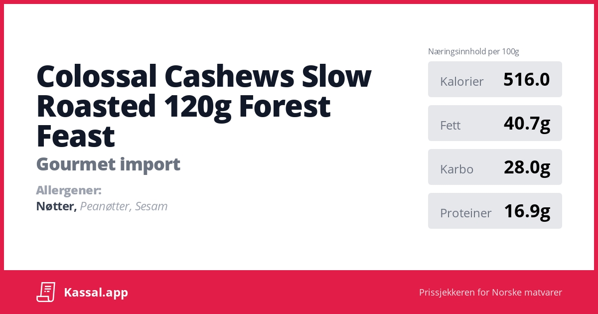 Colossal Cashews Slow Roasted 120g Forest Feast - Kassalapp®