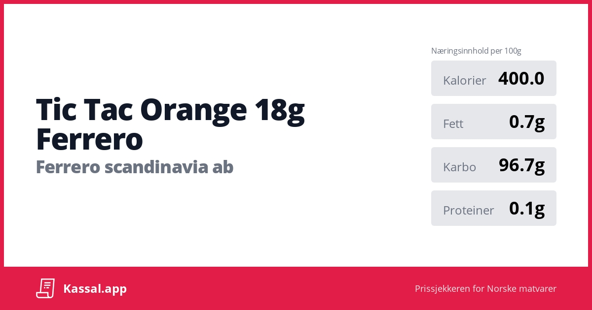 Tic Tac Orange 18g Ferrero - Kassalapp®