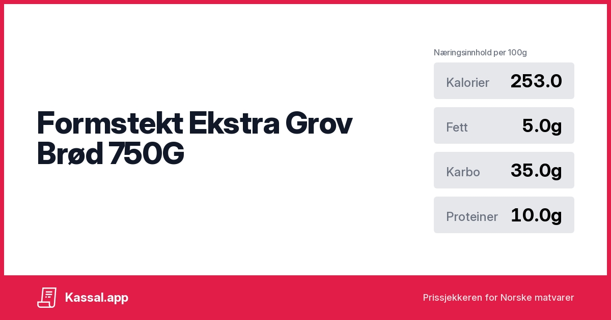 Formstekt Ekstra Grov Brød 750G - Kassalapp®