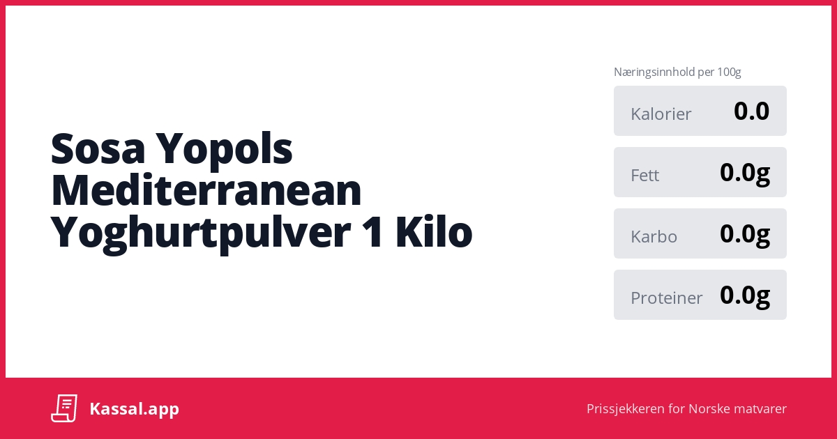 Sosa Yopols Mediterranean Yoghurtpulver 1 Kilo - Kassalapp®