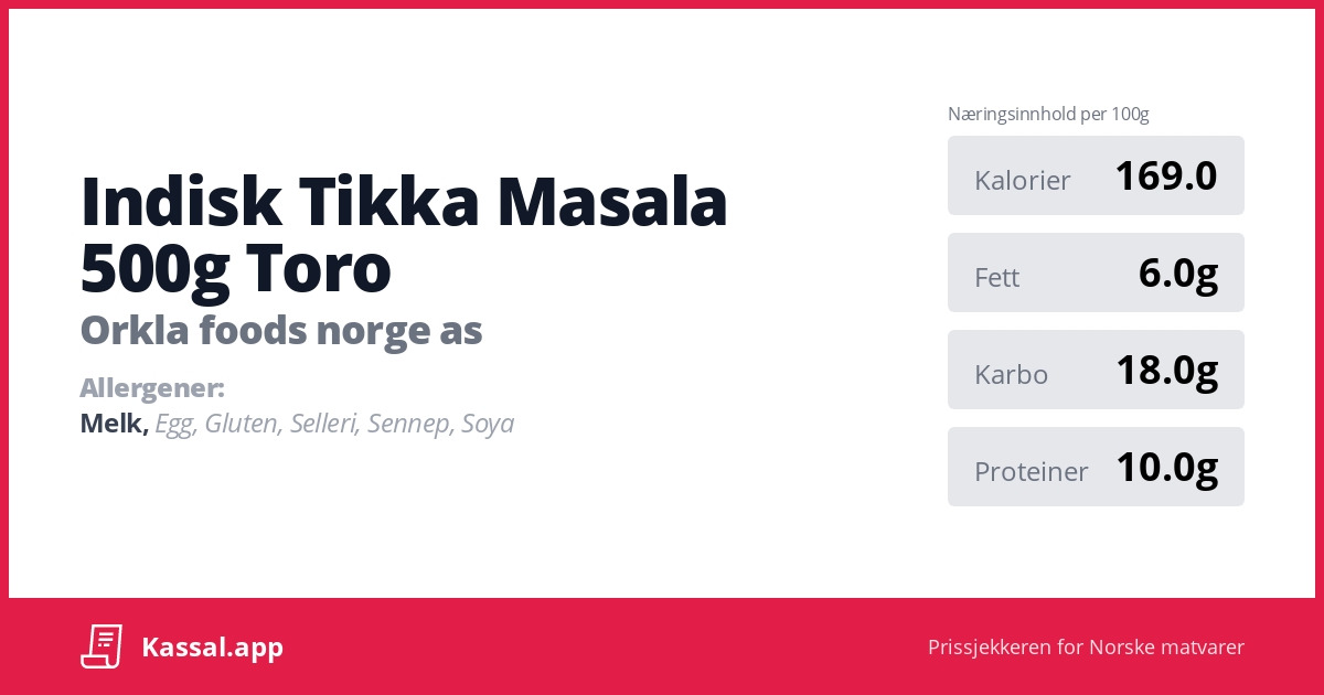 Indisk Tikka Masala 500g Toro - Kassalapp®