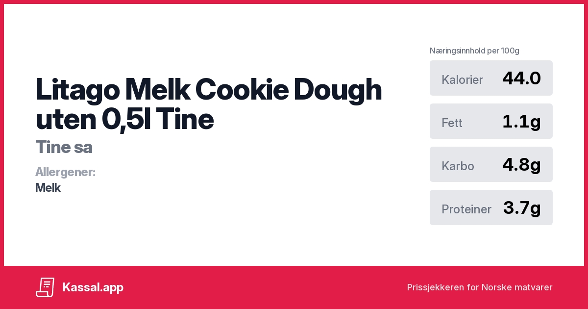 Litago Melk Cookie Dough uten 0,5l Tine - Kassalapp®