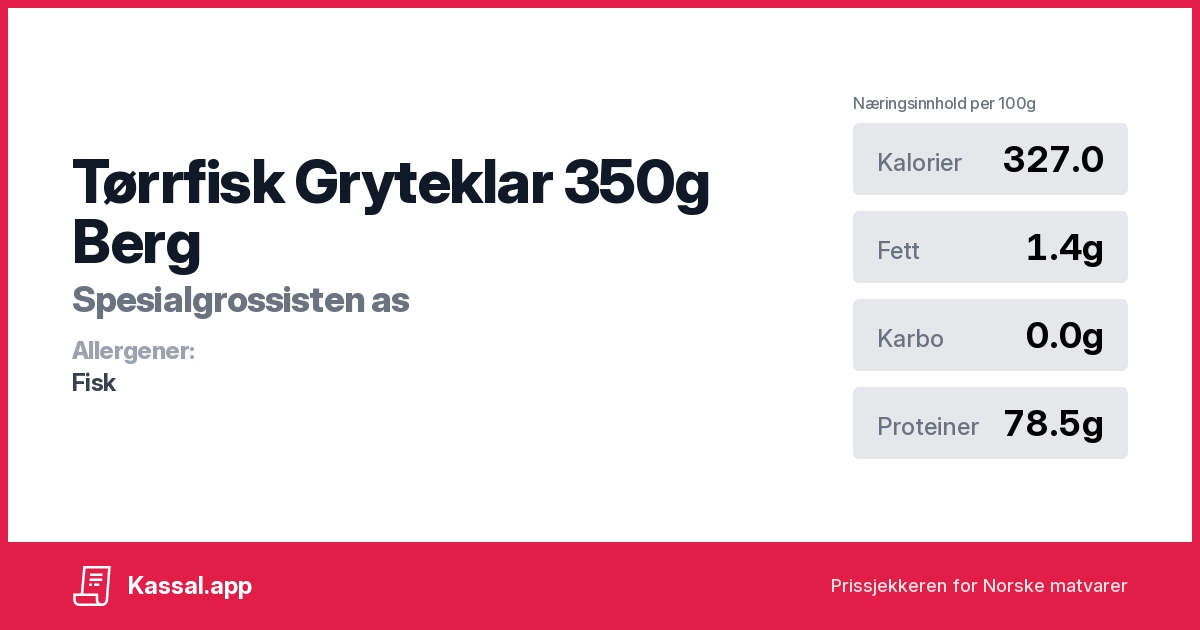 Tørrfisk Gryteklar 350g Berg - Kassalapp®