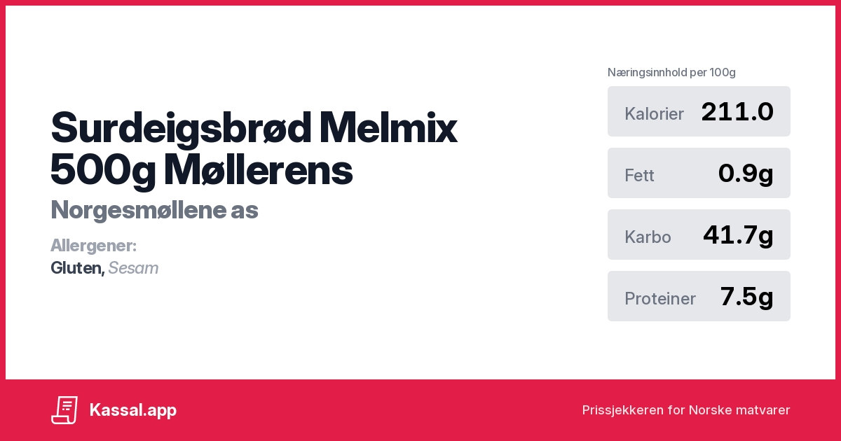 Surdeigsbrød Melmix 500g Møllerens - Kassalapp®