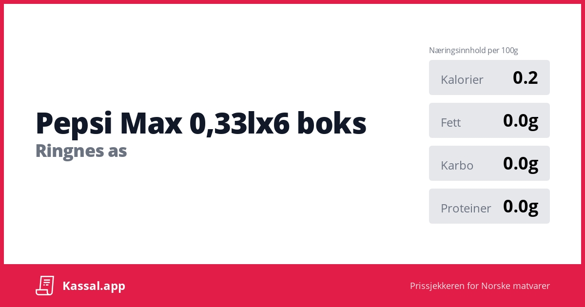 Pepsi Max 0,33lx6 boks - Kassalapp®