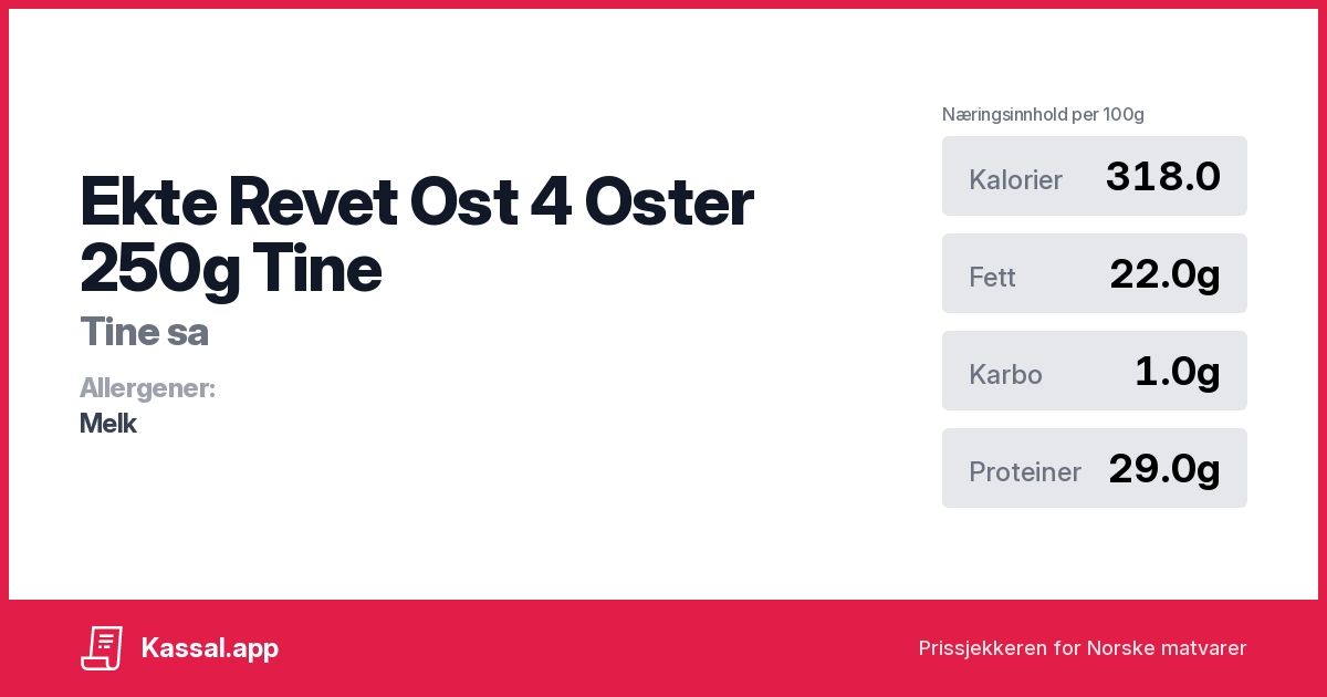 Ekte Revet Ost 4 Oster 250g Tine - Kassalapp®