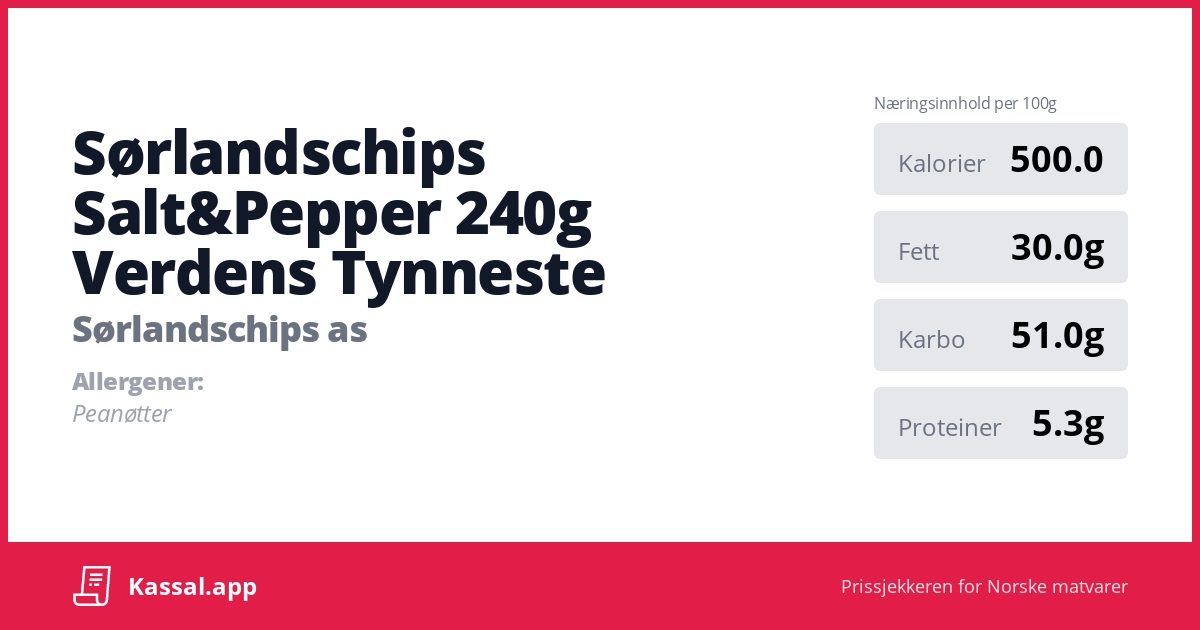 Sørlandschips Salt&Pepper 240g Verdens Tynneste - Kassalapp®