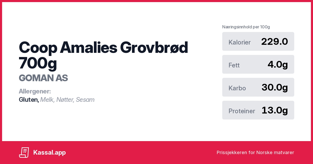 Coop Amalies Grovbrød 700g - Kassalapp®