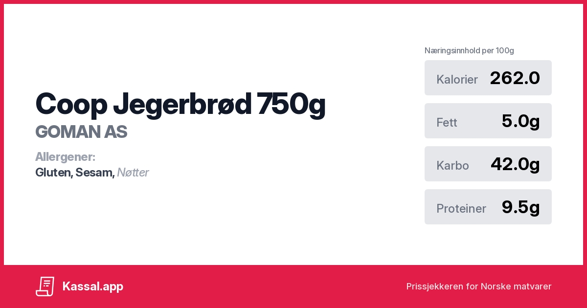 Coop Jegerbrød 750g - Kassalapp®