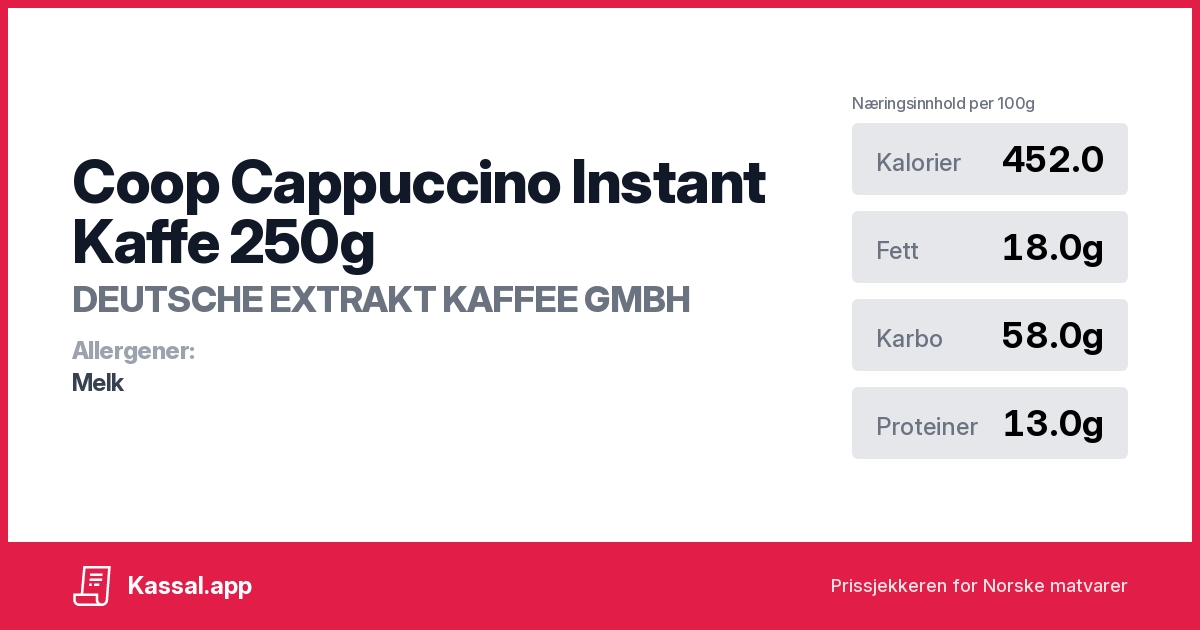 Coop Cappuccino Instant Kaffe 250g - Kassalapp®