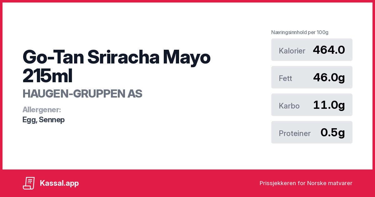 Go-Tan Sriracha Mayo 215ml - Kassalapp®