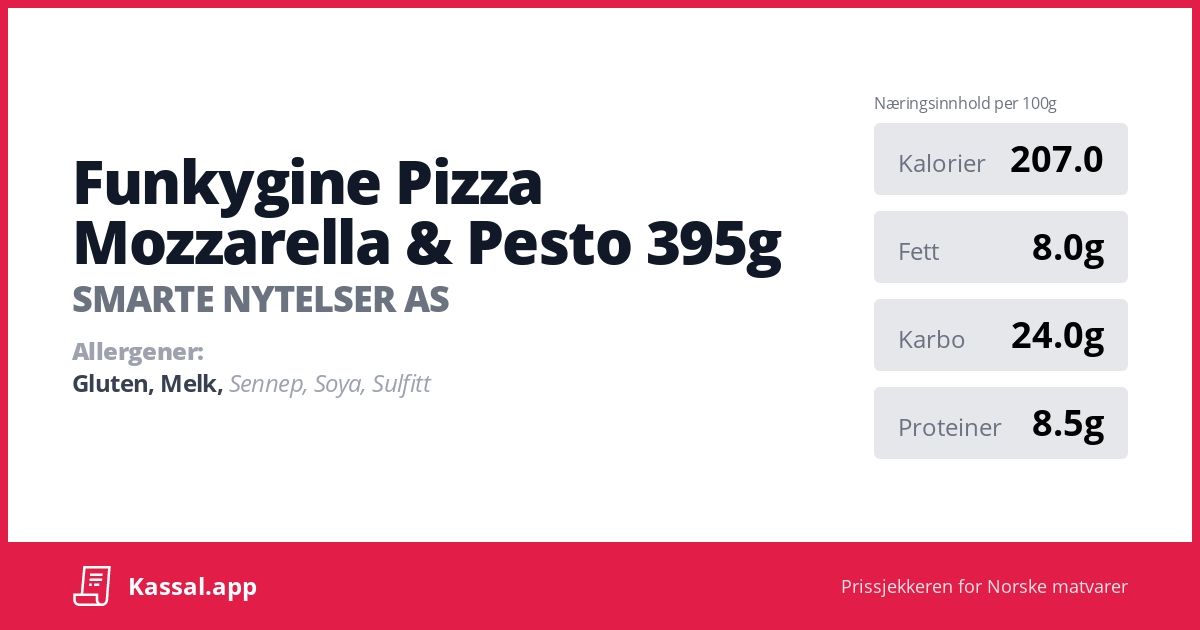 Funkygine Pizza Mozzarella & Pesto 395g - Kassalapp®