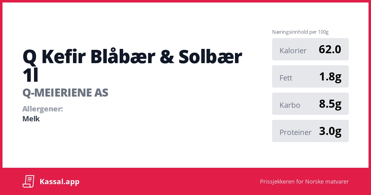 Q Kefir Blåbær & Solbær 1l - Kassalapp®