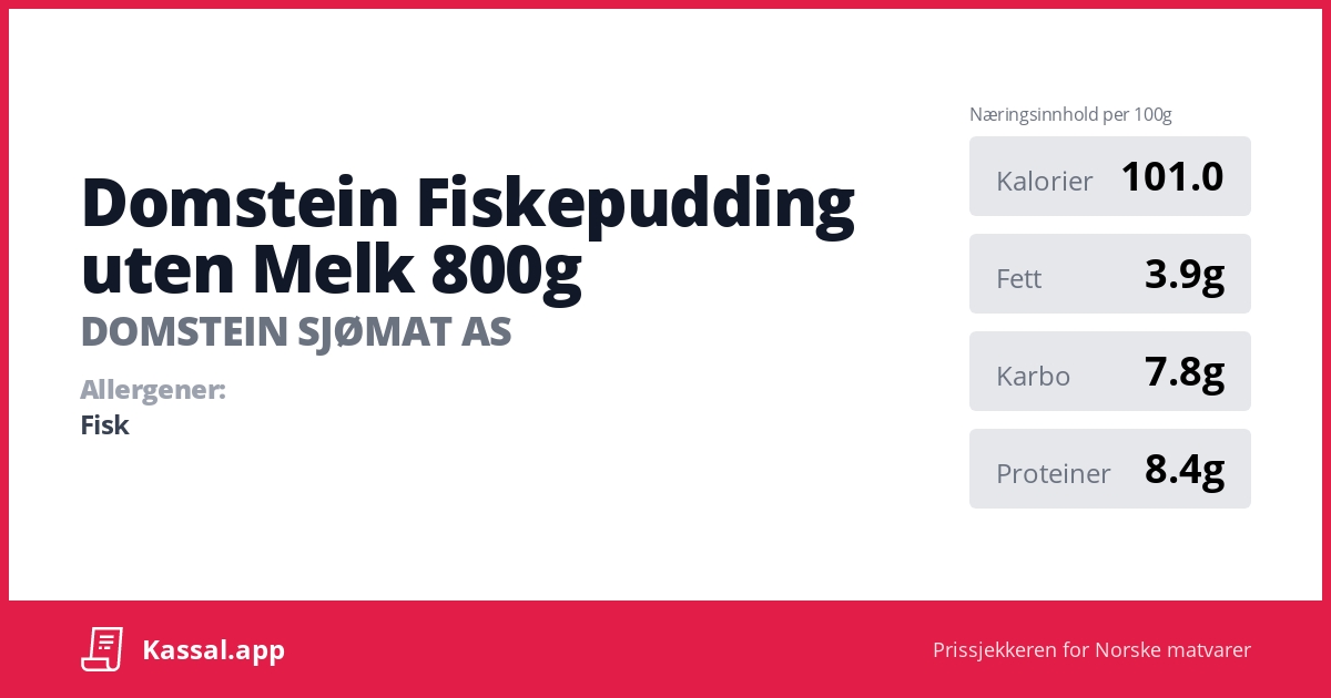 Domstein Fiskepudding uten Melk 800g - Kassalapp®