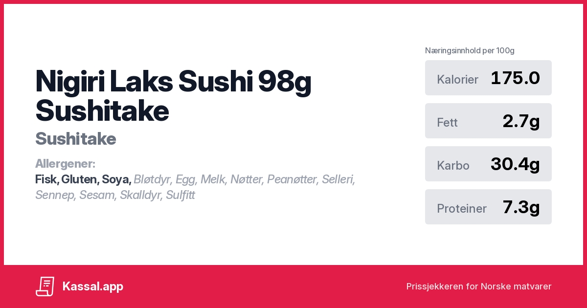 Nigiri Laks Sushi 98g Sushitake - Kassalapp®