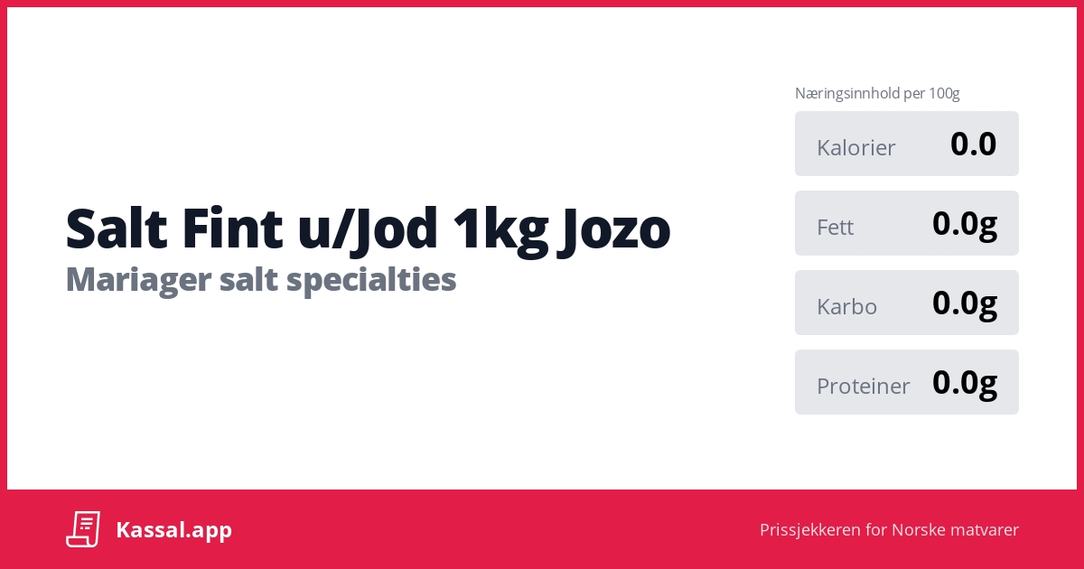 Salt Fint u/Jod 1kg Jozo - Kassalapp®