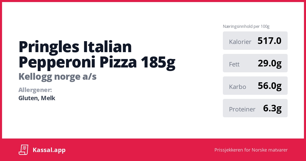 Pringles Italian Pepperoni Pizza 185g - Kassalapp®