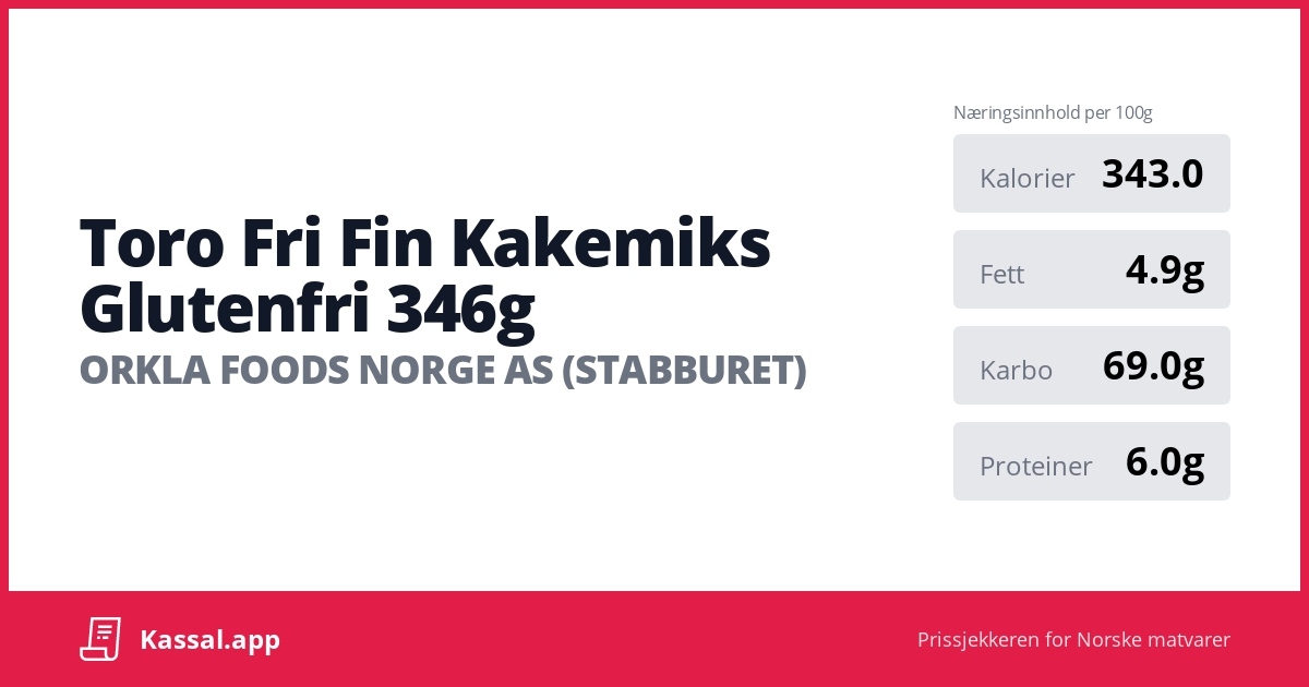 Toro Fri Fin Kakemiks Glutenfri 346g - 🧾Kassalapp