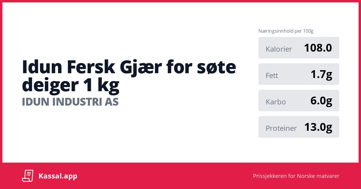 Idun Fersk Gjær for søte deiger 1 kg - Kassalapp®