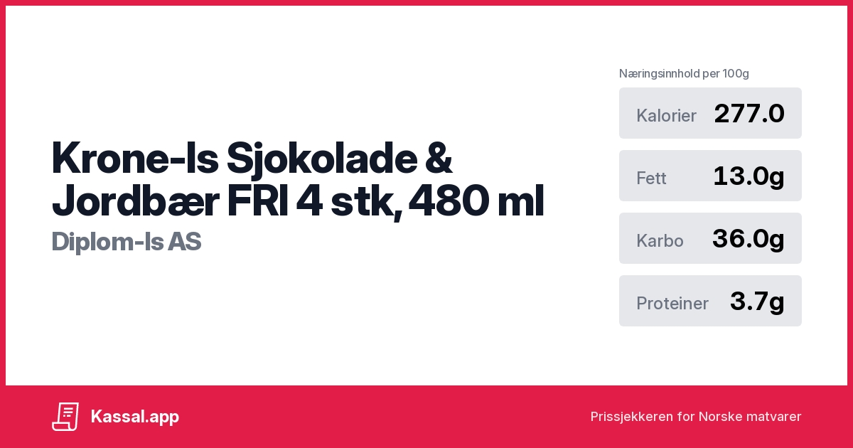 Krone-Is Sjokolade & Jordbær FRI 4 stk, 480 ml - Kassalapp®
