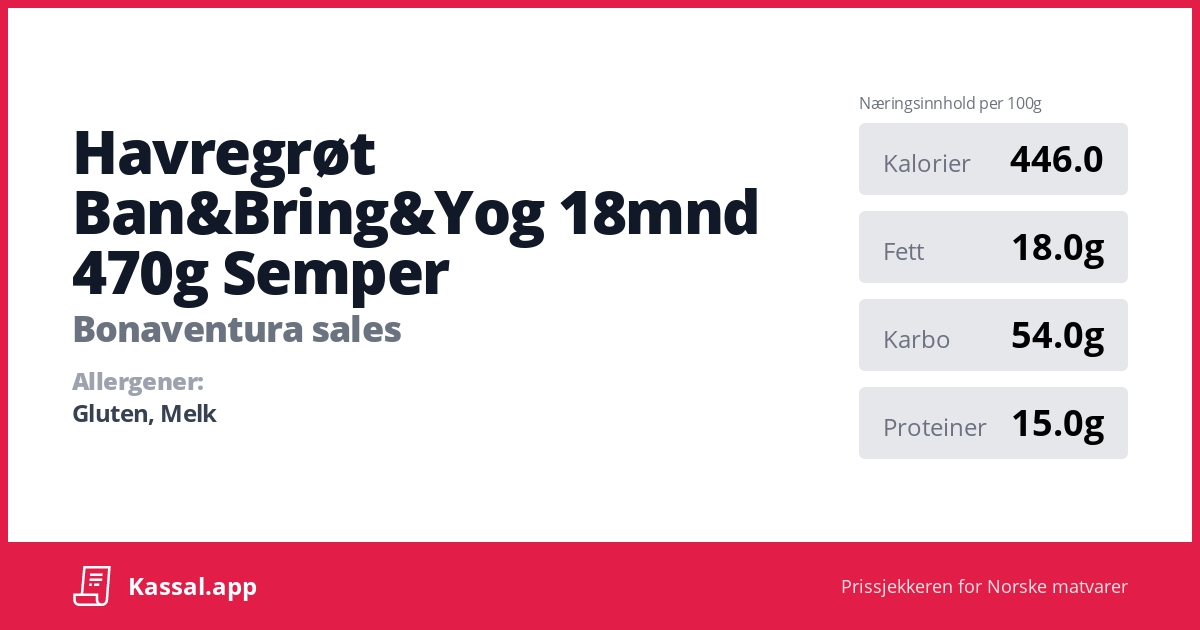 Havregrøt Ban&Bring&Yog 18mnd 470g Semper - Kassalapp®