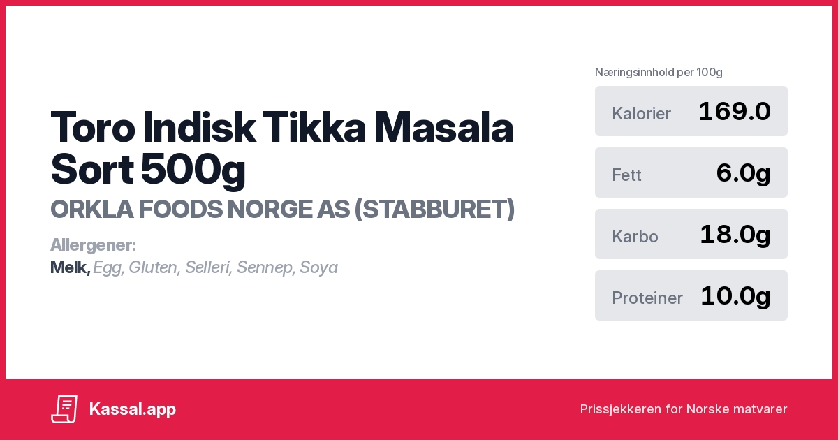 Toro Indisk Tikka Masala Sort 500g - Kassalapp®