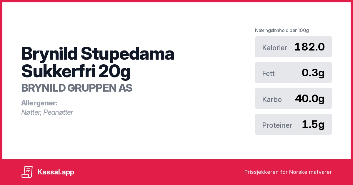 Brynild Stupedama Sukkerfri 20g - Kassalapp®