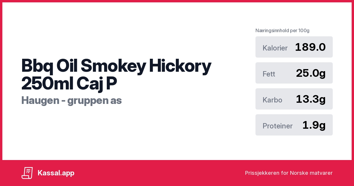 Bbq Oil Smokey Hickory 250ml Caj P - Kassalapp®