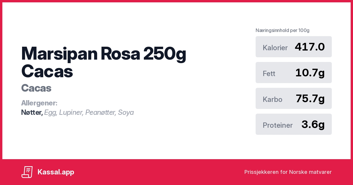 Marsipan Rosa 250g Cacas - Kassalapp®
