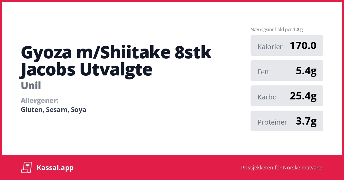 Gyoza m/Shiitake 8stk Jacobs Utvalgte - Kassalapp®