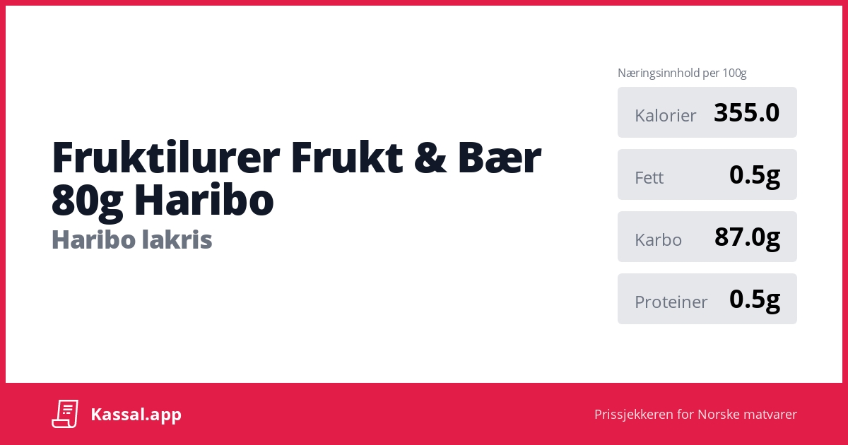Fruktilurer Frukt & Bær 80g Haribo - Kassalapp®